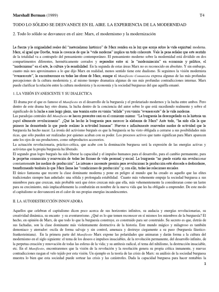 Resumen - Marshall Berman (1989) "Todo Lo Sólido Se Desvanece en El ...