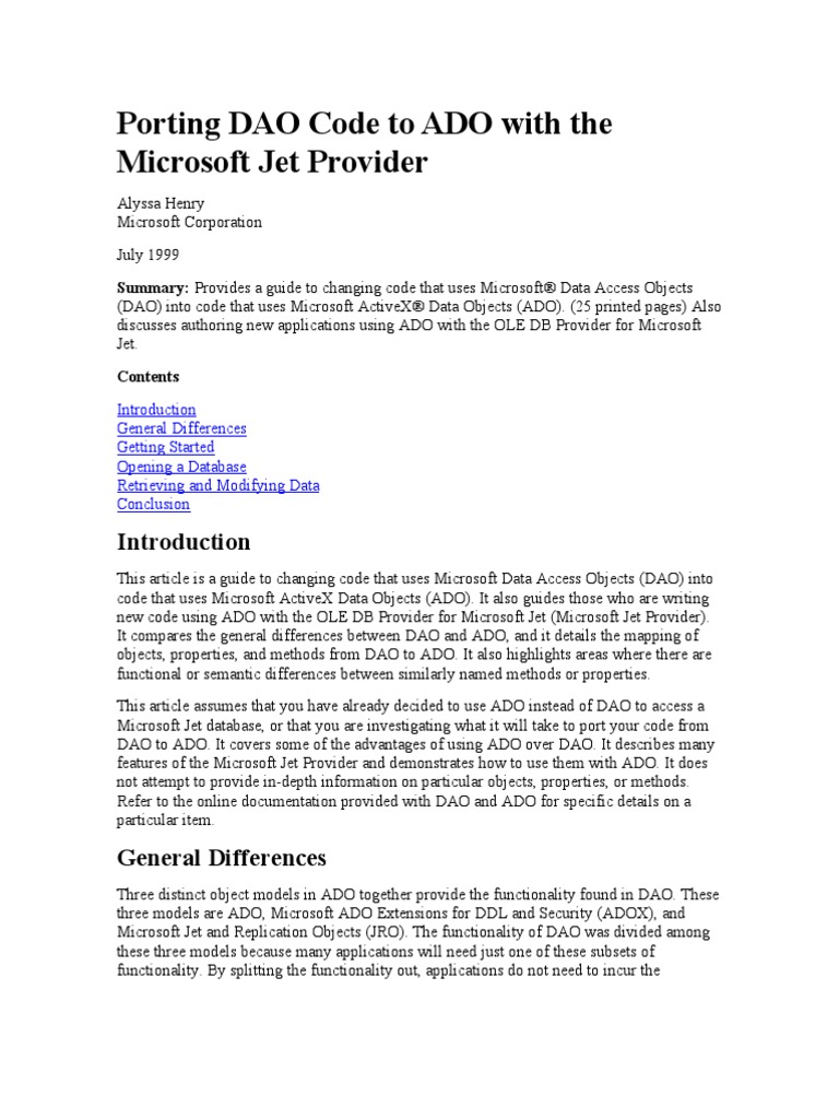 Dao2ado Pdf Active X Data Objects Visual Basic For Applications