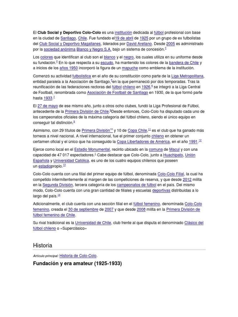 Historia Colo Colo | PDF | Clubes deportivos | Deportes