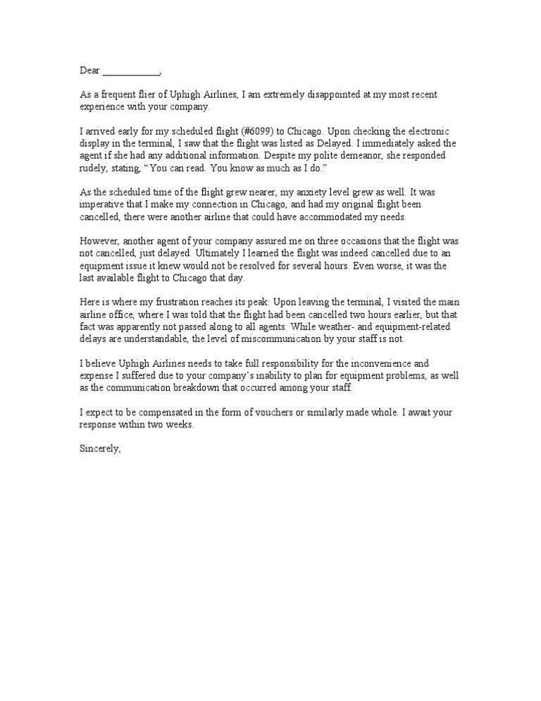 Complaint Letter for Flight Cancellation | PDF | Business