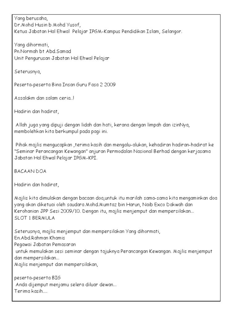 Contoh Teks MC Seminar | PDF