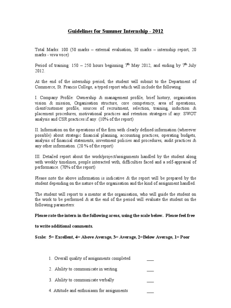 Guidelines For Summer Internship Final 14 - 5-12 | PDF | Mentorship ...