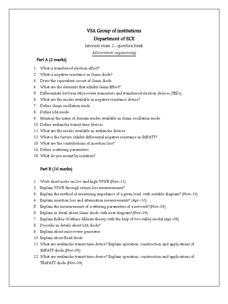 Microwave Engineering Exam Question Bank | PDF