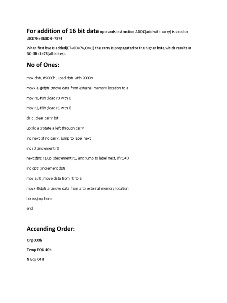 16-Bit Data Operations in Assembly | PDF