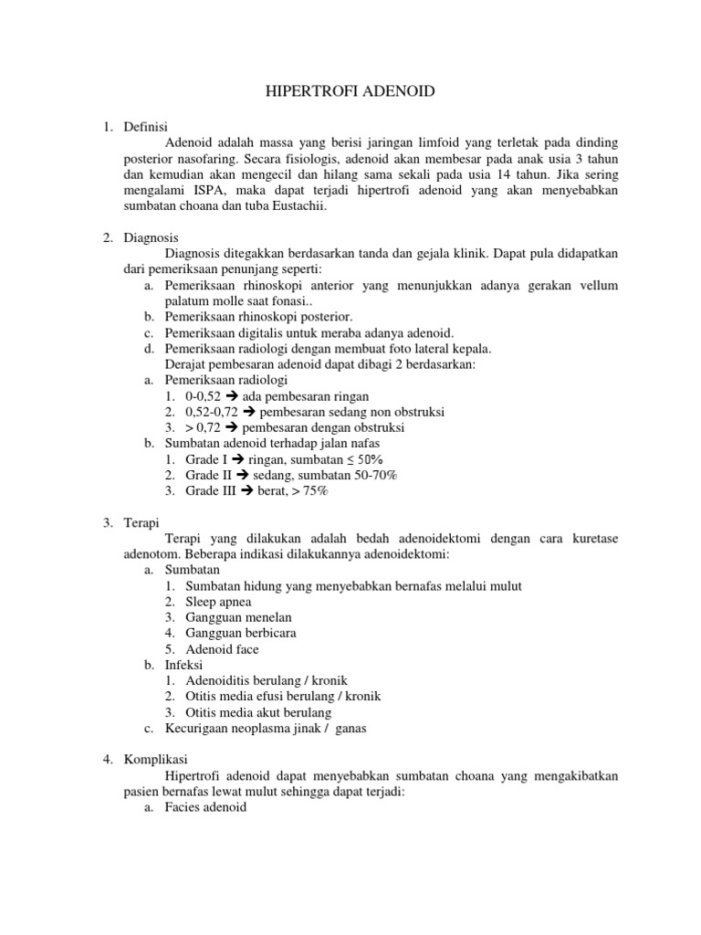 Hipertrofi Adenoid: Diagnosis dan Terapi | PDF