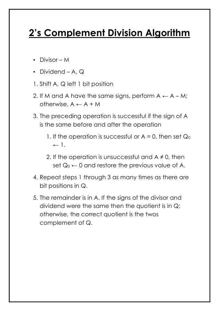 2's Complement Division Algorithm | PDF