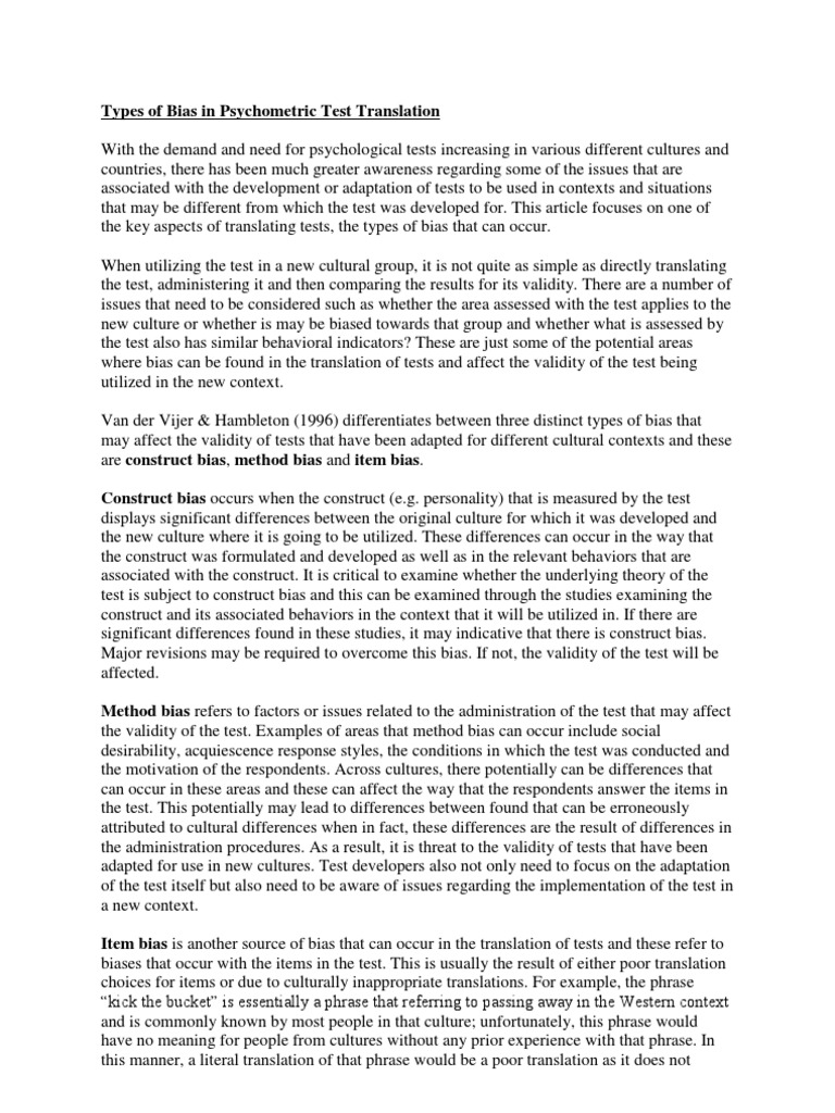 Biases in Psychometric Test Translation | PDF | Validity (Statistics ...