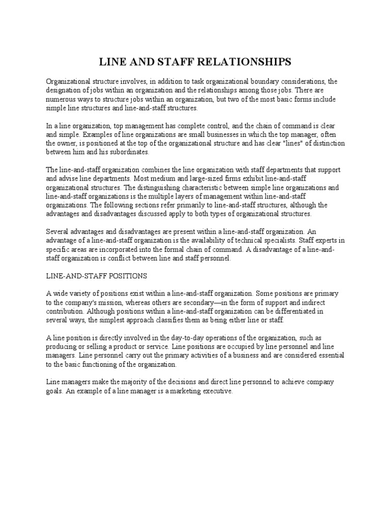 Line and Staff Relationships | PDF | Expert | Employment