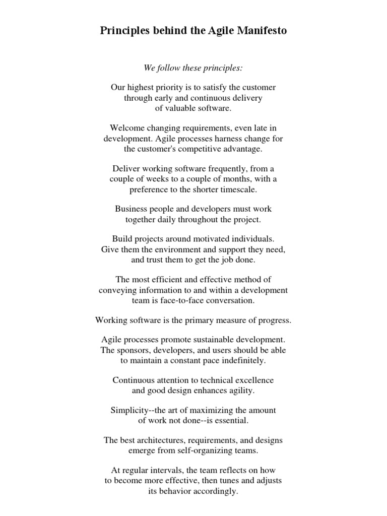 Principles Behind The Agile Manifesto | PDF | Agile Software ...
