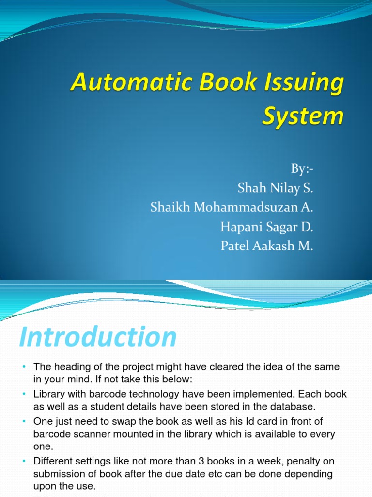Automatic Book Issueing System | PDF | Image Scanner | Battery ...