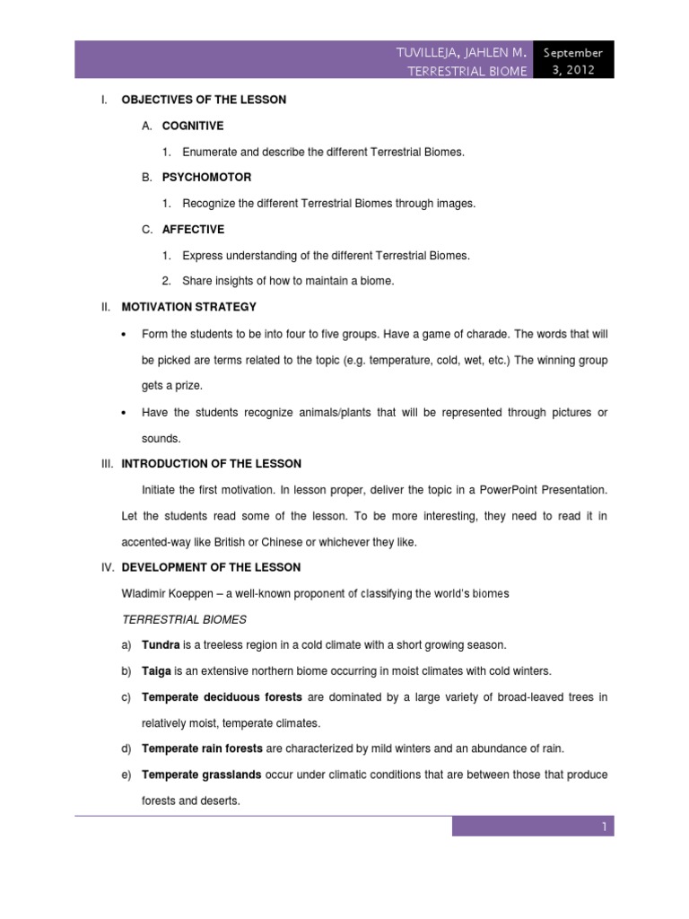 Bio Lesson Plan - Terrestrial Biome | PDF | Tropics | Forests