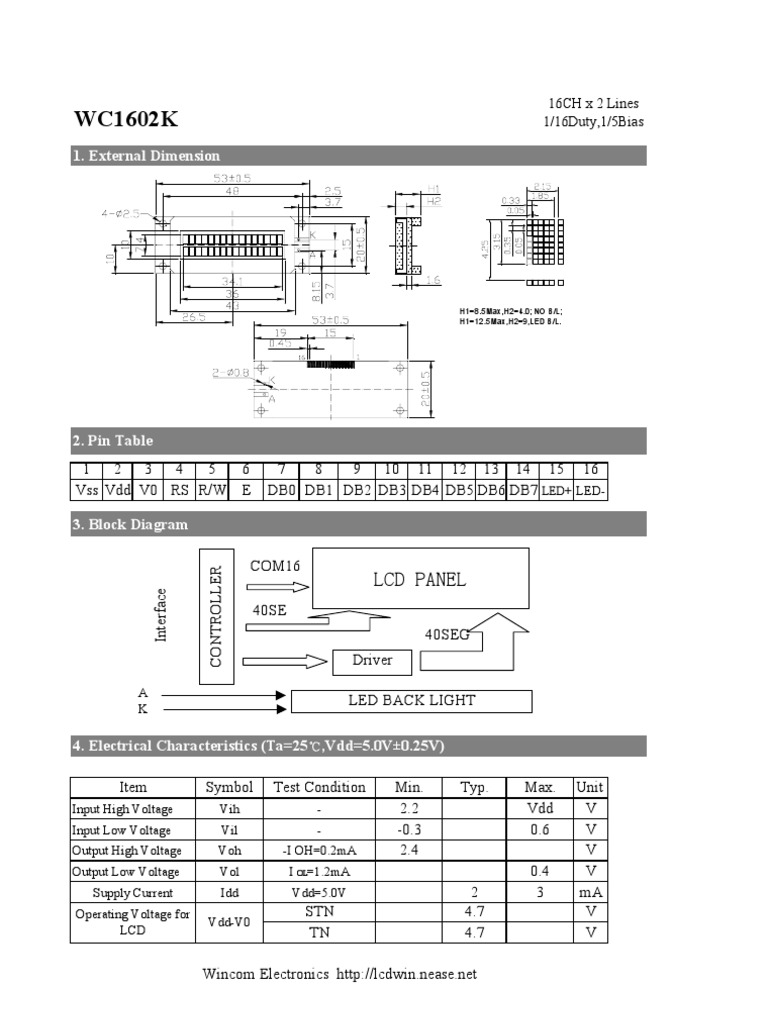 WC1602K LCD Module Datasheet | PDF | Computers | Technology & Engineering