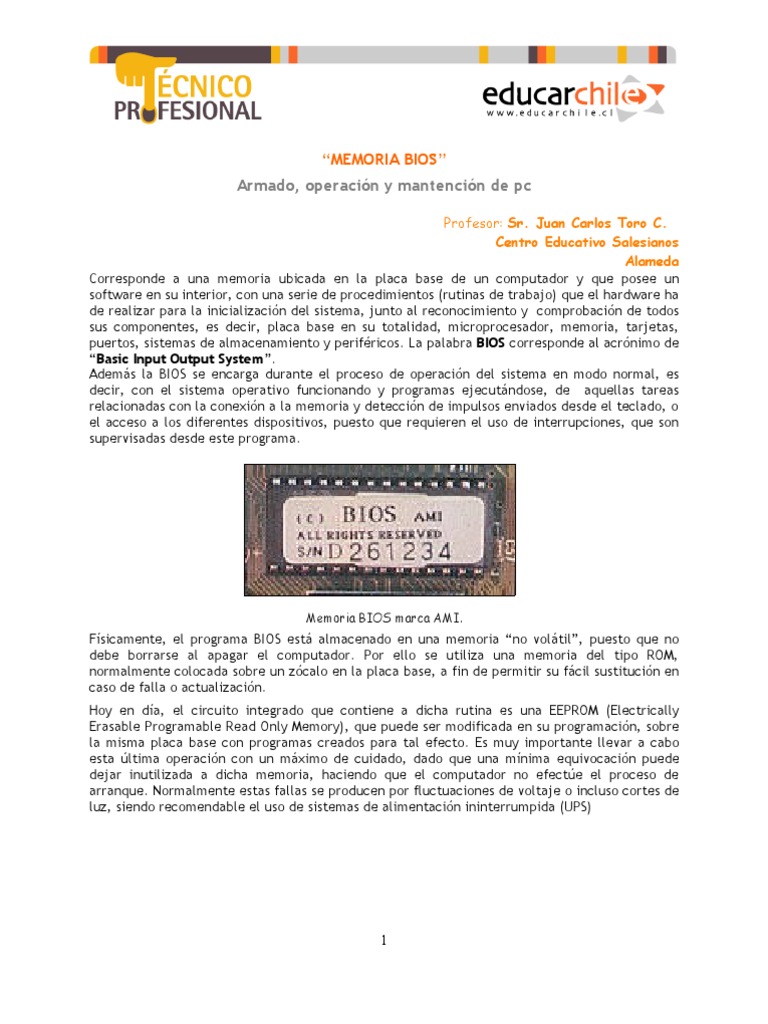 Funciones y Configuración de la Memoria BIOS | PDF | Bios | Memoria de ...