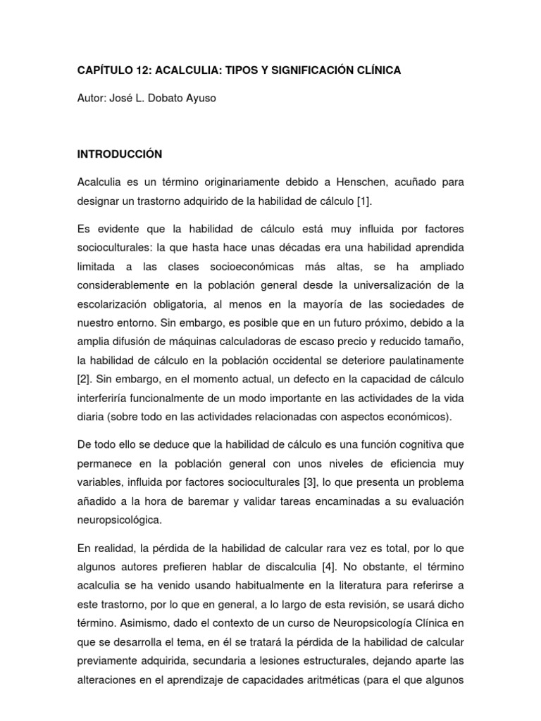 Acalculia y sus Tipos Clínicos | PDF | Afasia | Memoria