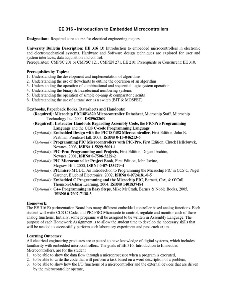 EE 316 Syllabus | PDF | Microcontroller | Embedded System