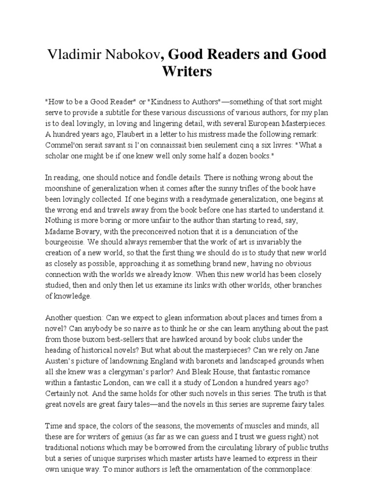 Nabokov on Good Readers and Writers | PDF | Imagination | Novels