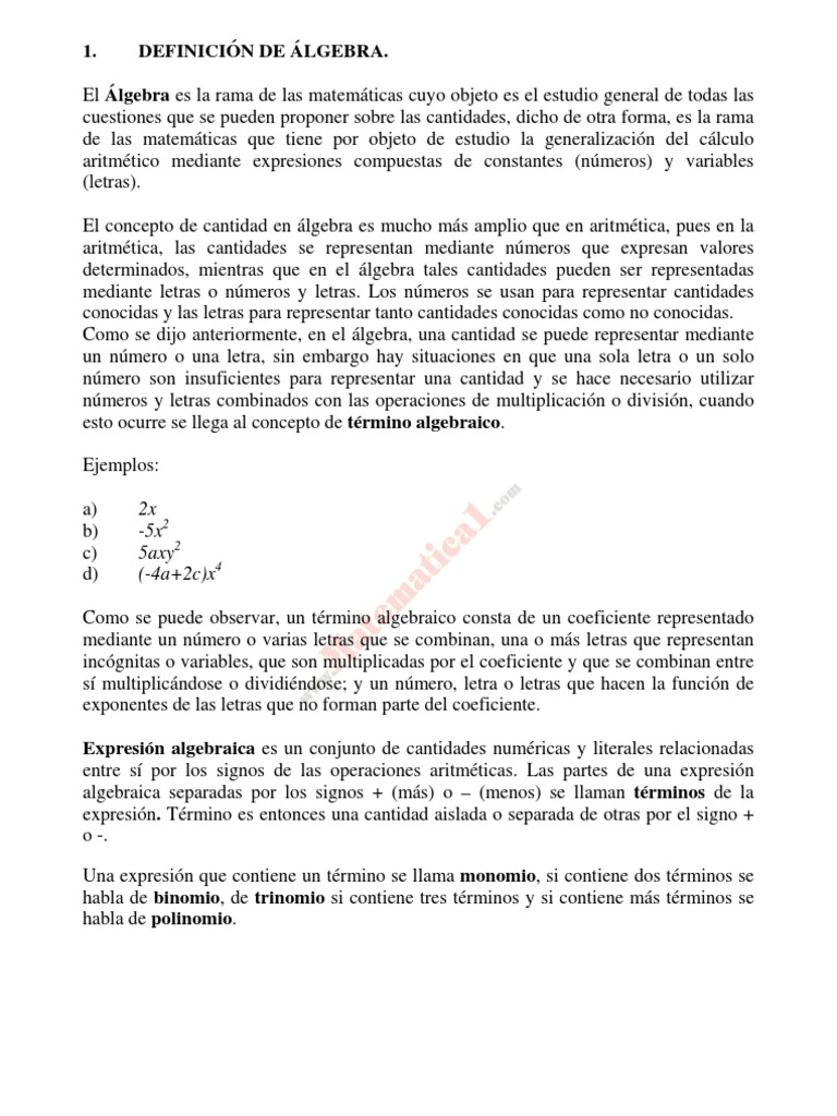 Definición de Álgebra | PDF | División (Matemáticas) | Álgebra