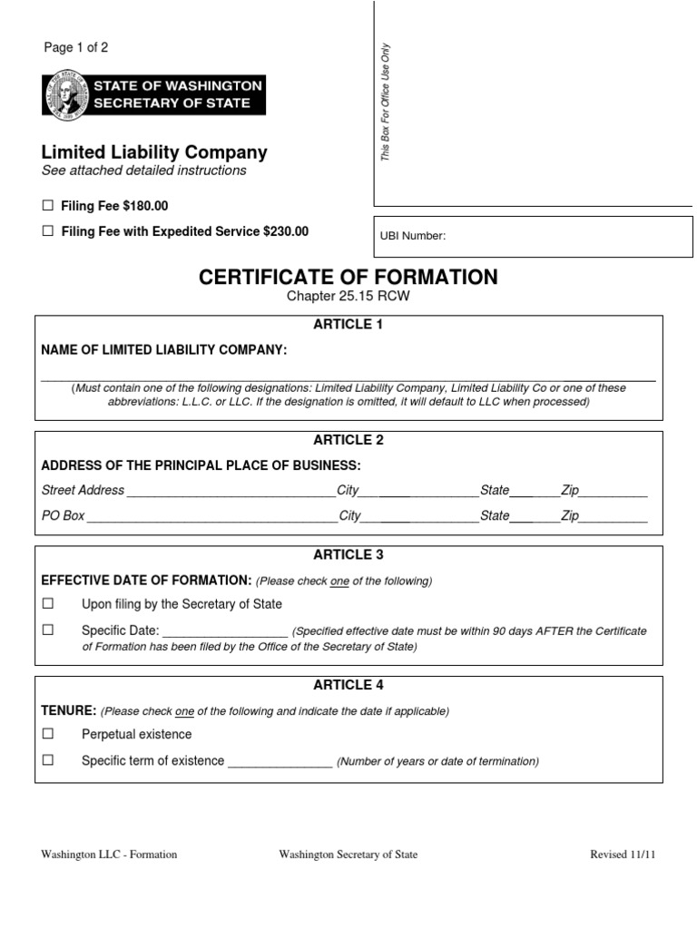 Washington LLC Formation Instructions | PDF | Law