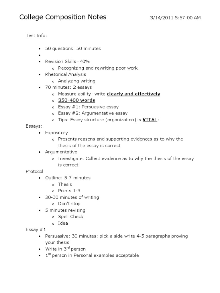 College Composition Notes | PDF | Essays | Thesis