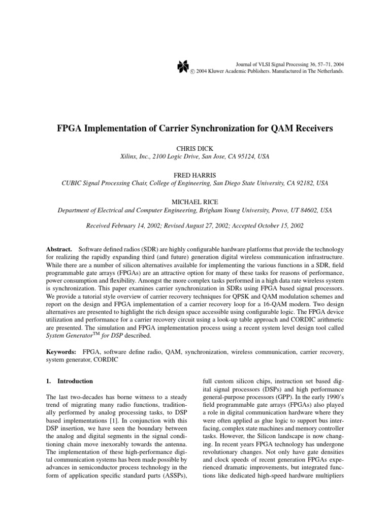 FPGA Imlementation of Carrier Synchronization For QAM | PDF | Field Programmable Gate Array ...