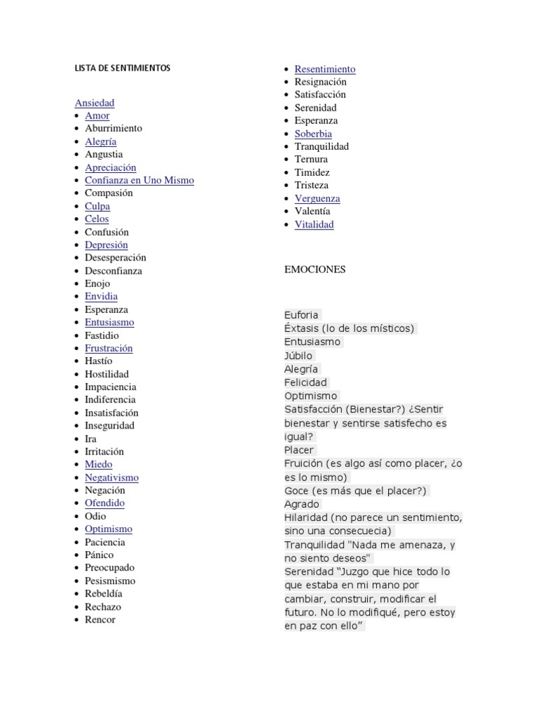 Lista Completa de Sentimientos y Emociones | PDF | Ira | Sistema límbico