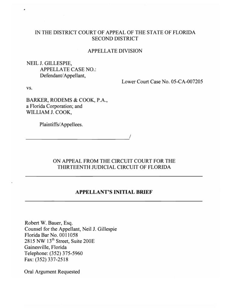 Florida Appellate Brief Example | PDF | Pro Se Legal Representation In ...