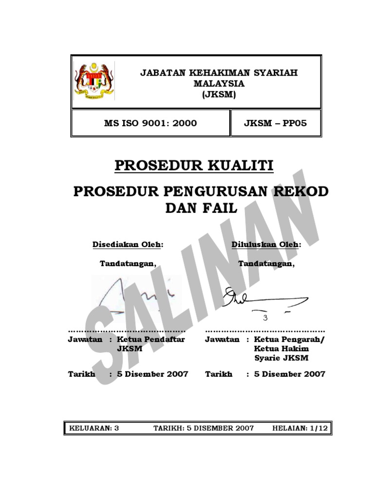 Prosedur Pengurusan Rekod Dan Fail | PDF