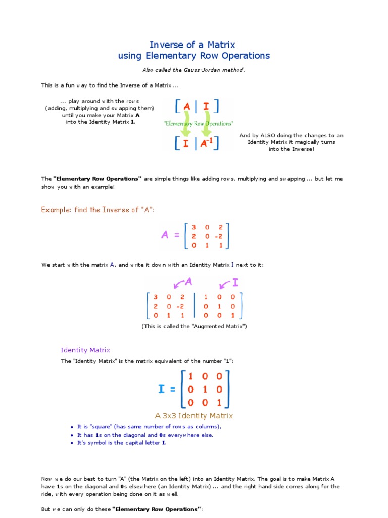 Inverse of a Matrix via Row Operations | PDF | Matrix (Mathematics ...