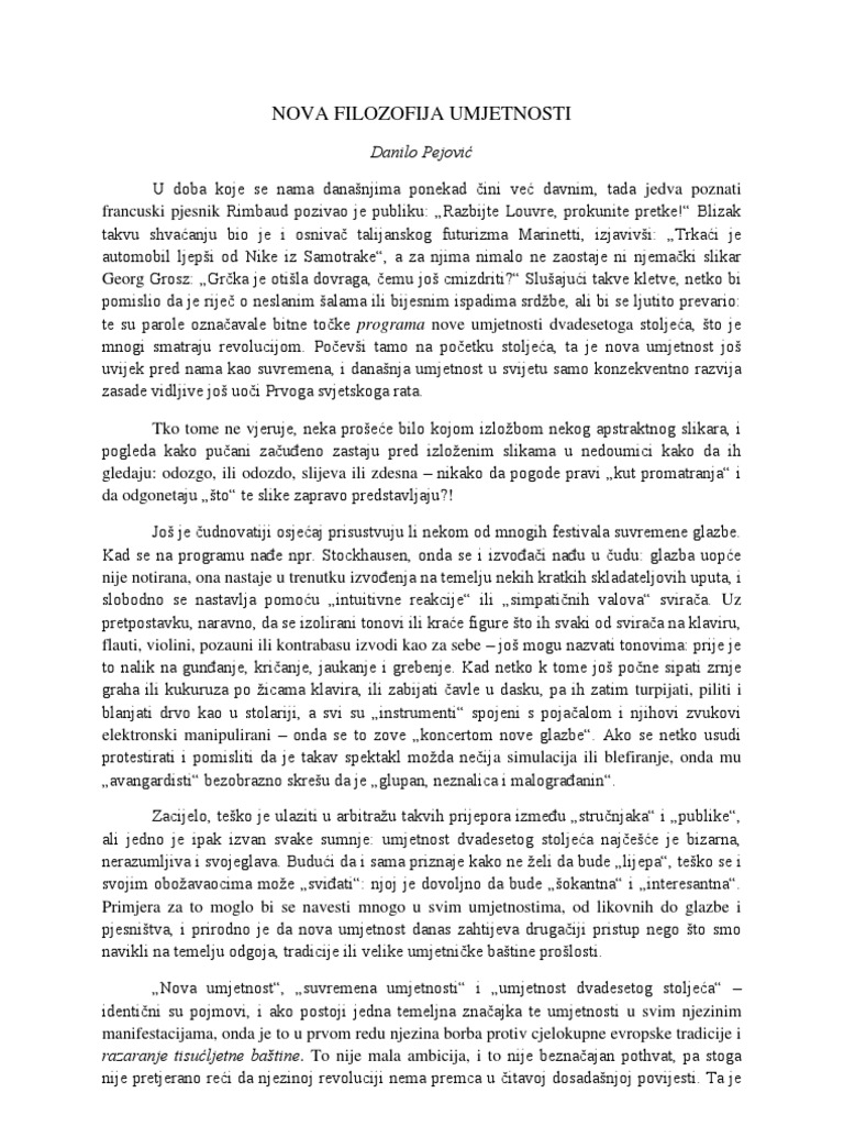 Danilo Pejovic - Nova Filozofija Umjetnosti | PDF