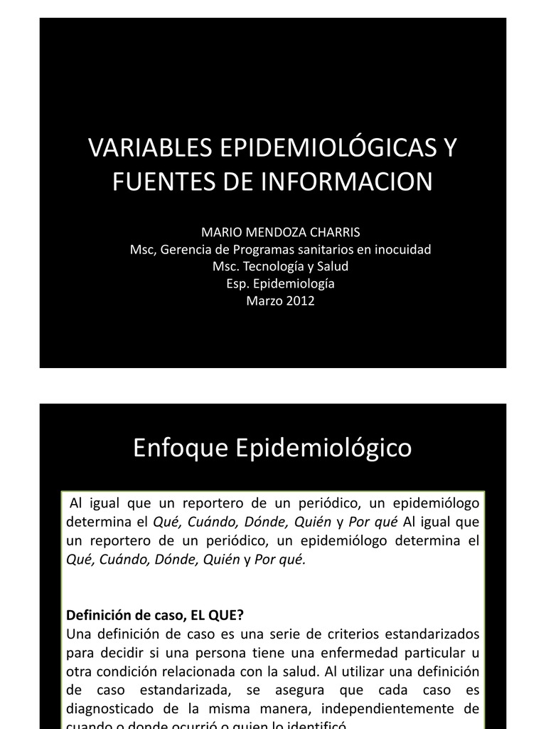 Variables Epidemiológicas, Epi Descriptiva y Fuentes de Informacion ...