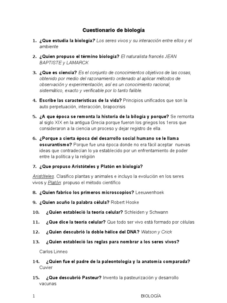 Cuestionario de Biología. Preparatoria | PDF | Organismos | Science