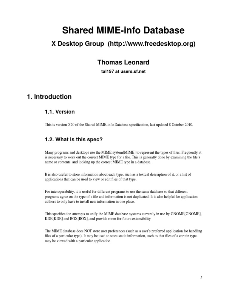 A Standard Specification for a Unified Shared MIME-info Database | PDF ...