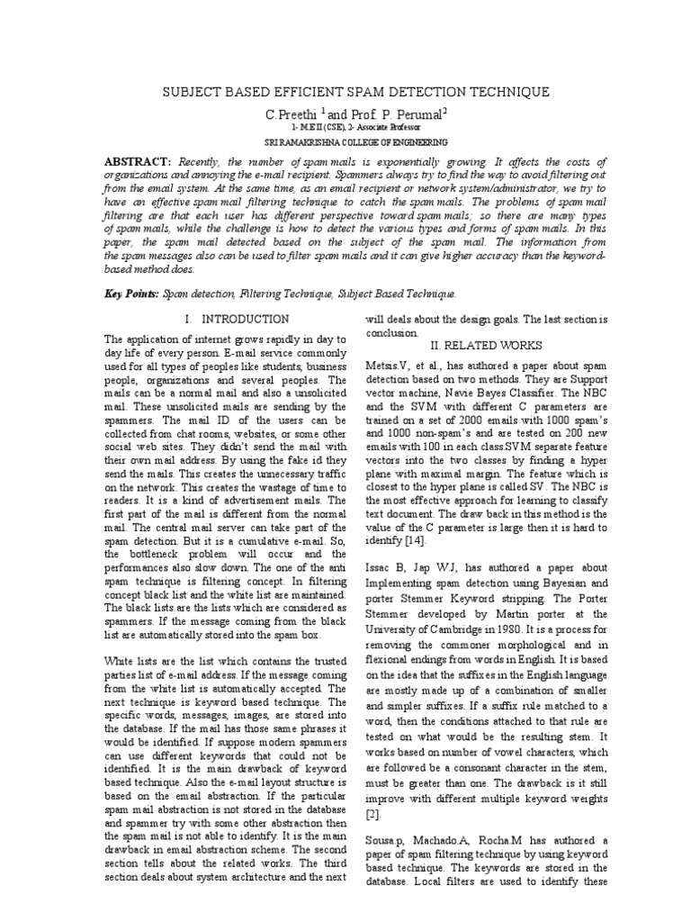 Subject Based Efficient Spam Detection Technique | PDF | Email Spam | Email