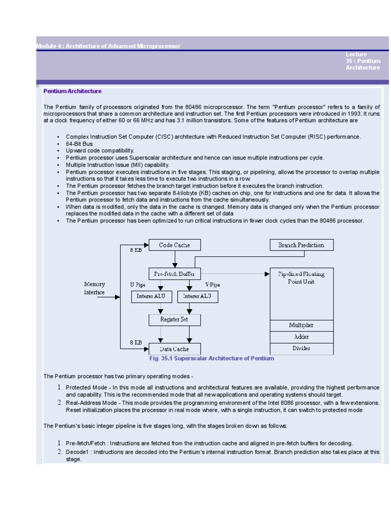 Pentium Architecture | PDF | Instruction Set | Central Processing Unit