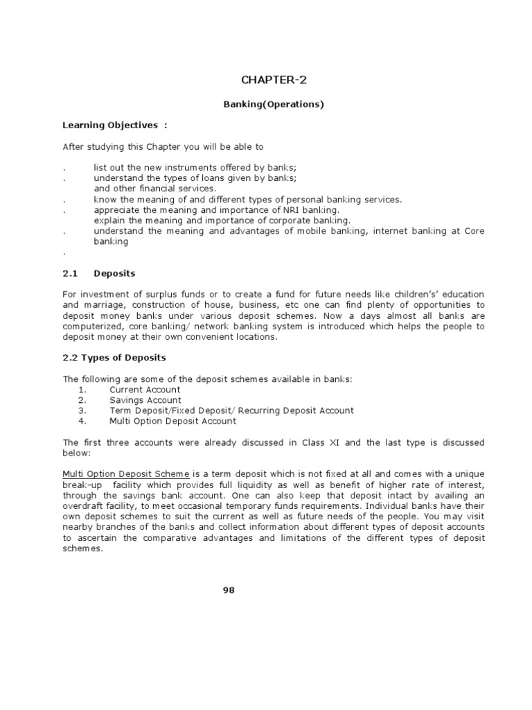 Chapter-2: Banking (Operations) Learning Objectives | PDF