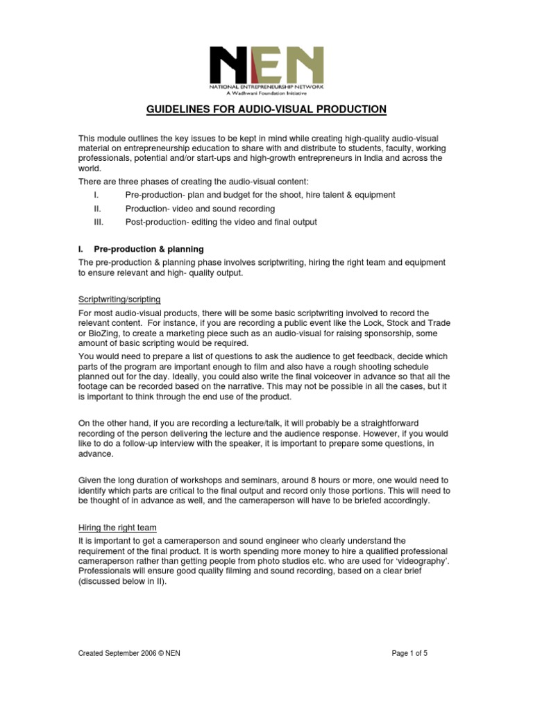 Guidelines For Audio Visual Production | PDF | Media Technology | Video