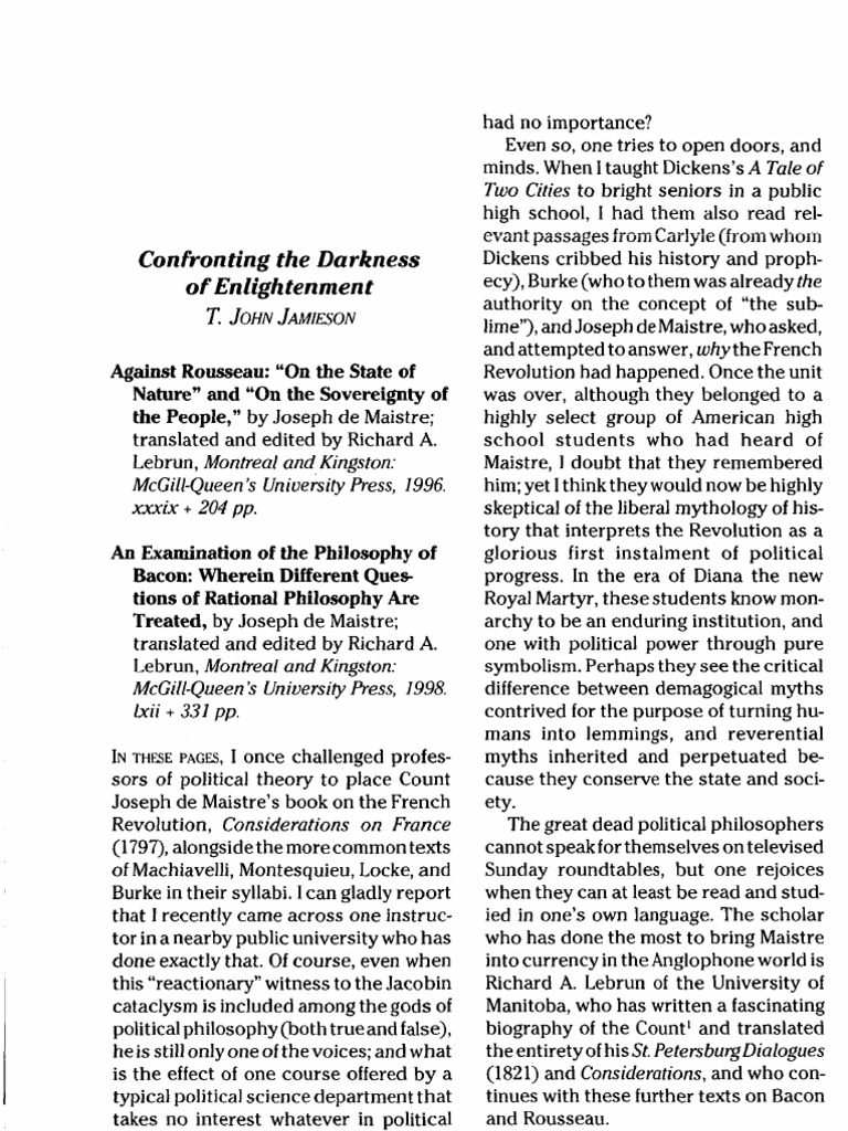 Confronting The Darkness of Enlightenment | PDF | Jean Jacques Rousseau ...