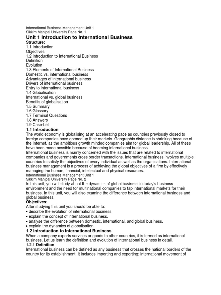 Unit 1 Introduction To International Business: Structure | Download ...