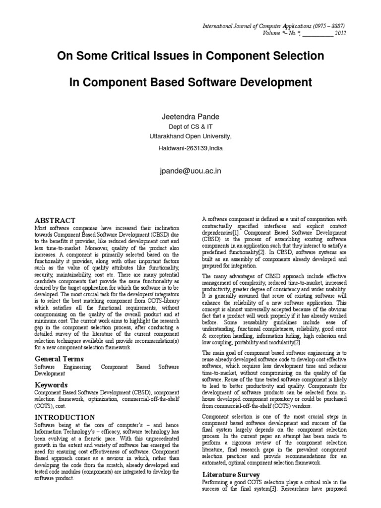 Ijca Paper Template Pdf Component Based Software Engineering