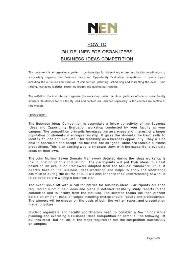 How To Organize Business Idea Competition | PDF | Entrepreneurship ...