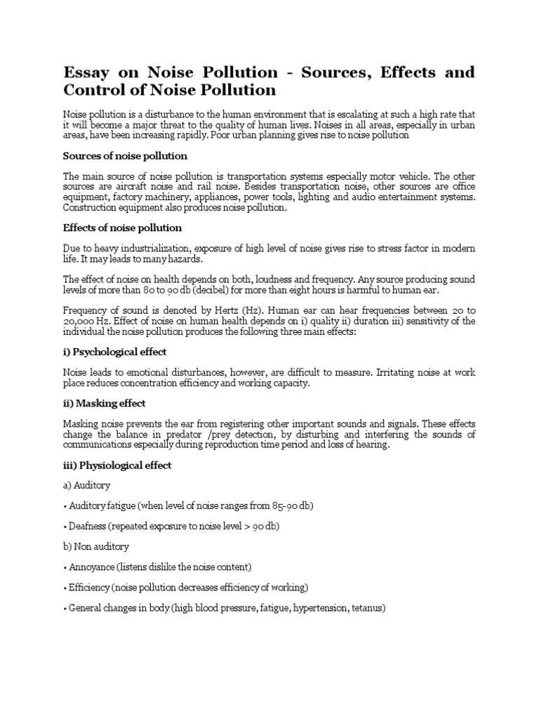Noise Pollution: Sources, Effects, Control | PDF | Sound | Hearing Loss