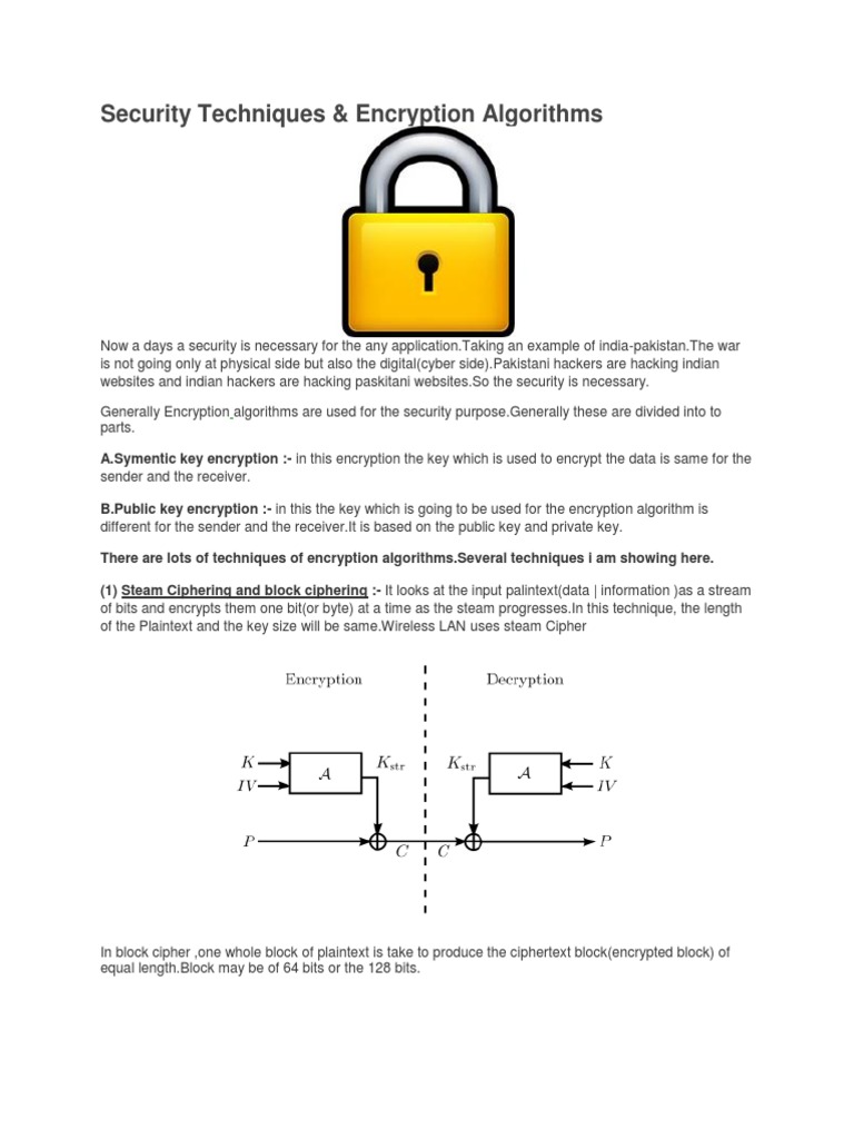 Security Techniques & Encryption Algorithms | PDF