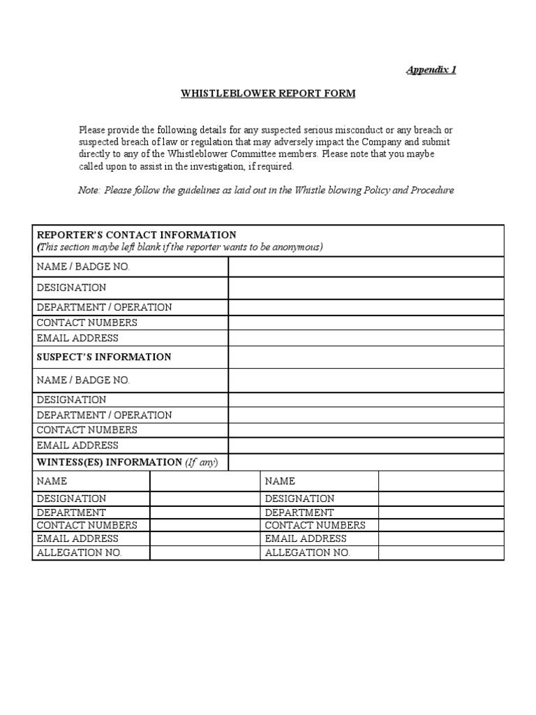 Whistleblower Report Form | PDF