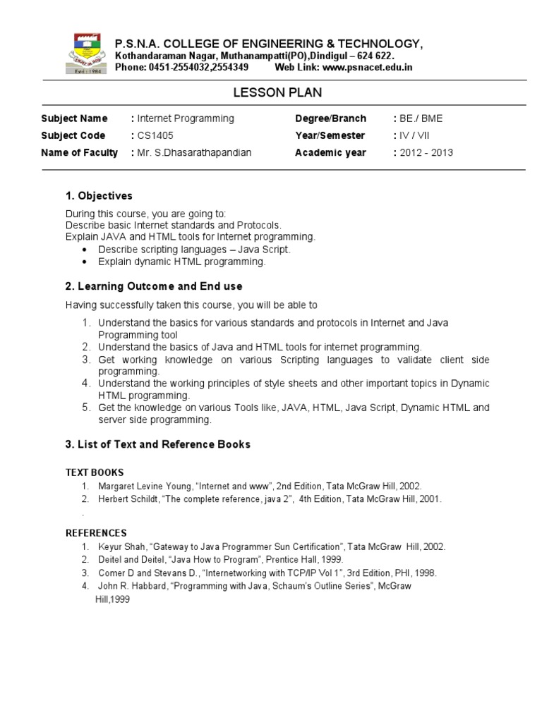 CS1405 Internet Programming Lesson Plan | PDF | World Wide Web ... CS1405 Internet Programming Lesson Plan | PDF | World Wide Web ...