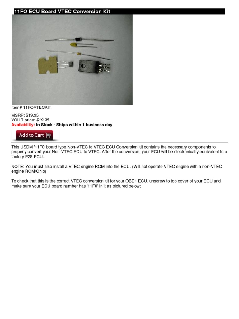 ECU Board VTEC Conversion Kit | PDF | Valve | Vehicles