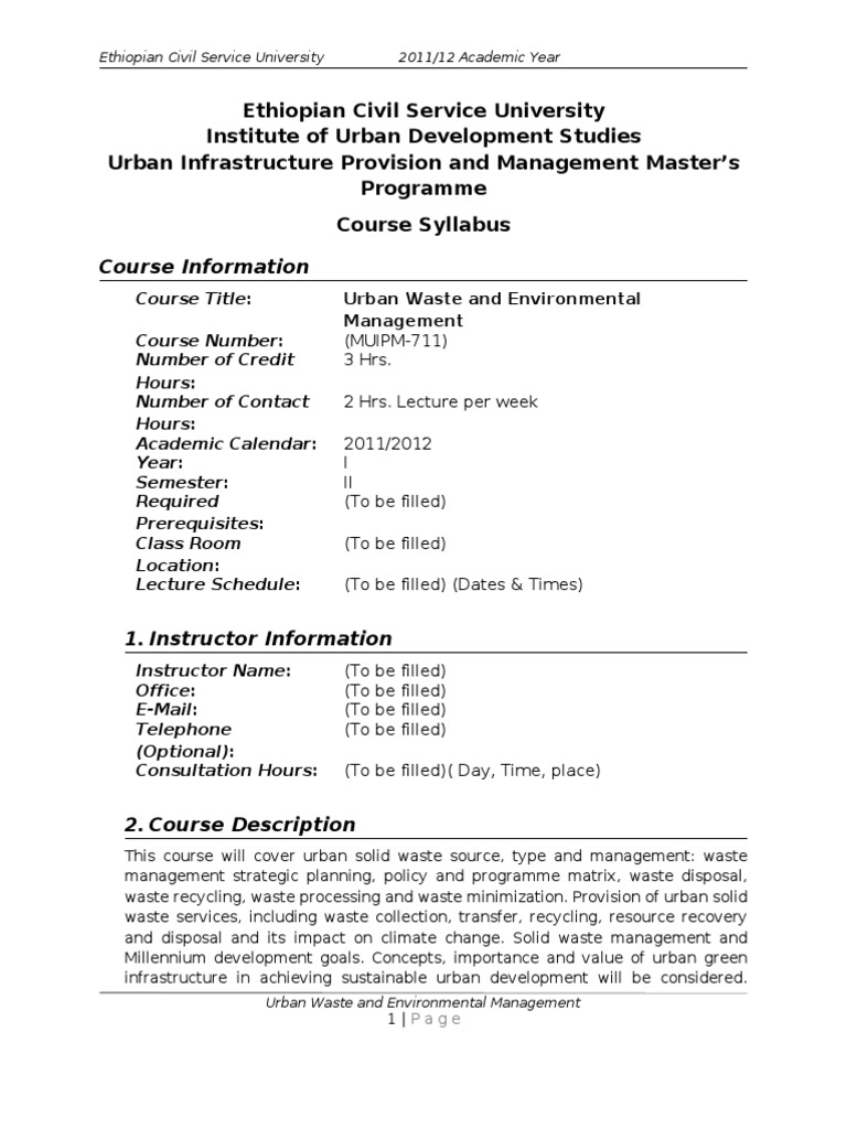 Urban Waste and Environmental Management Course Syllabus-Rahel ...