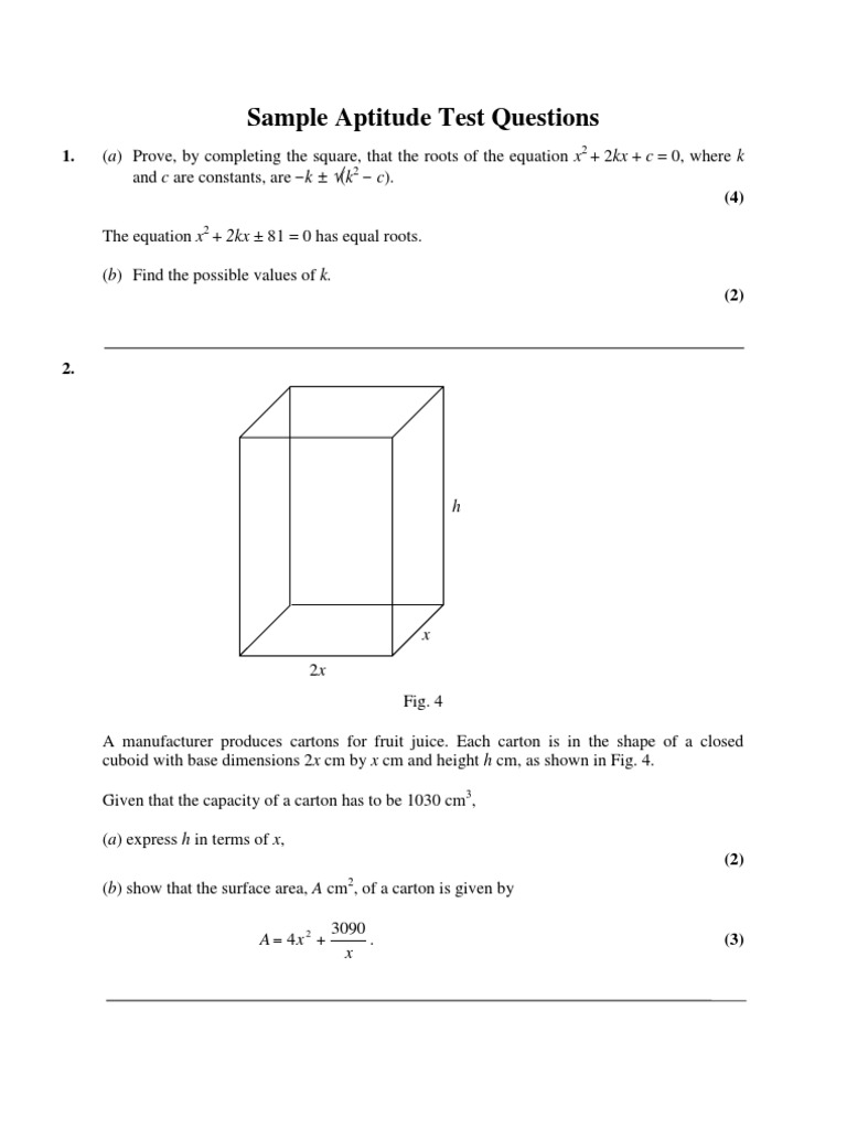 Sample Aptitude Test Questions | PDF | Line (Geometry) | Equations