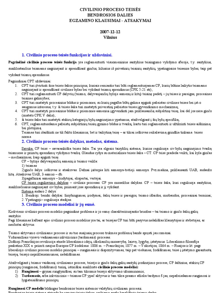 Civilinio Proceso Teises Egzamino Klausimai Atsakymai (Mokslobaze - LT ...