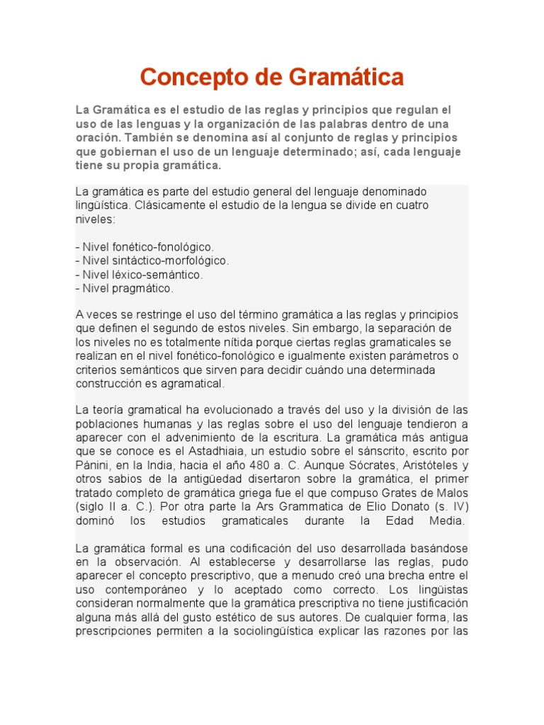 Concepto de Gramática | PDF | Gramática | Ciencias de la vida
