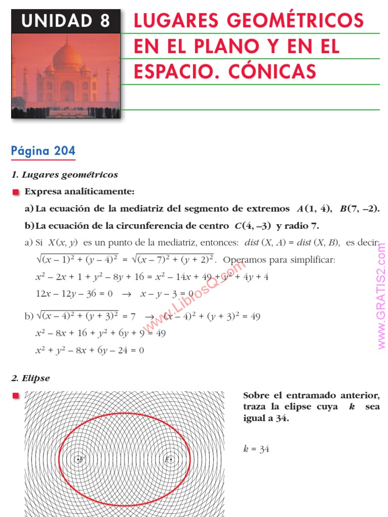 UNIDAD 08 Lugares Geometricos en El Plano y en El Espacio Conicas (NXPowerLite) | PDF | Circulo ...